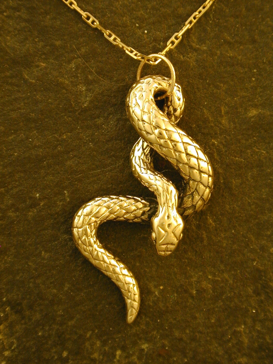 14K Gold Snake Pendant on a 14K Gold Chain - Etsy