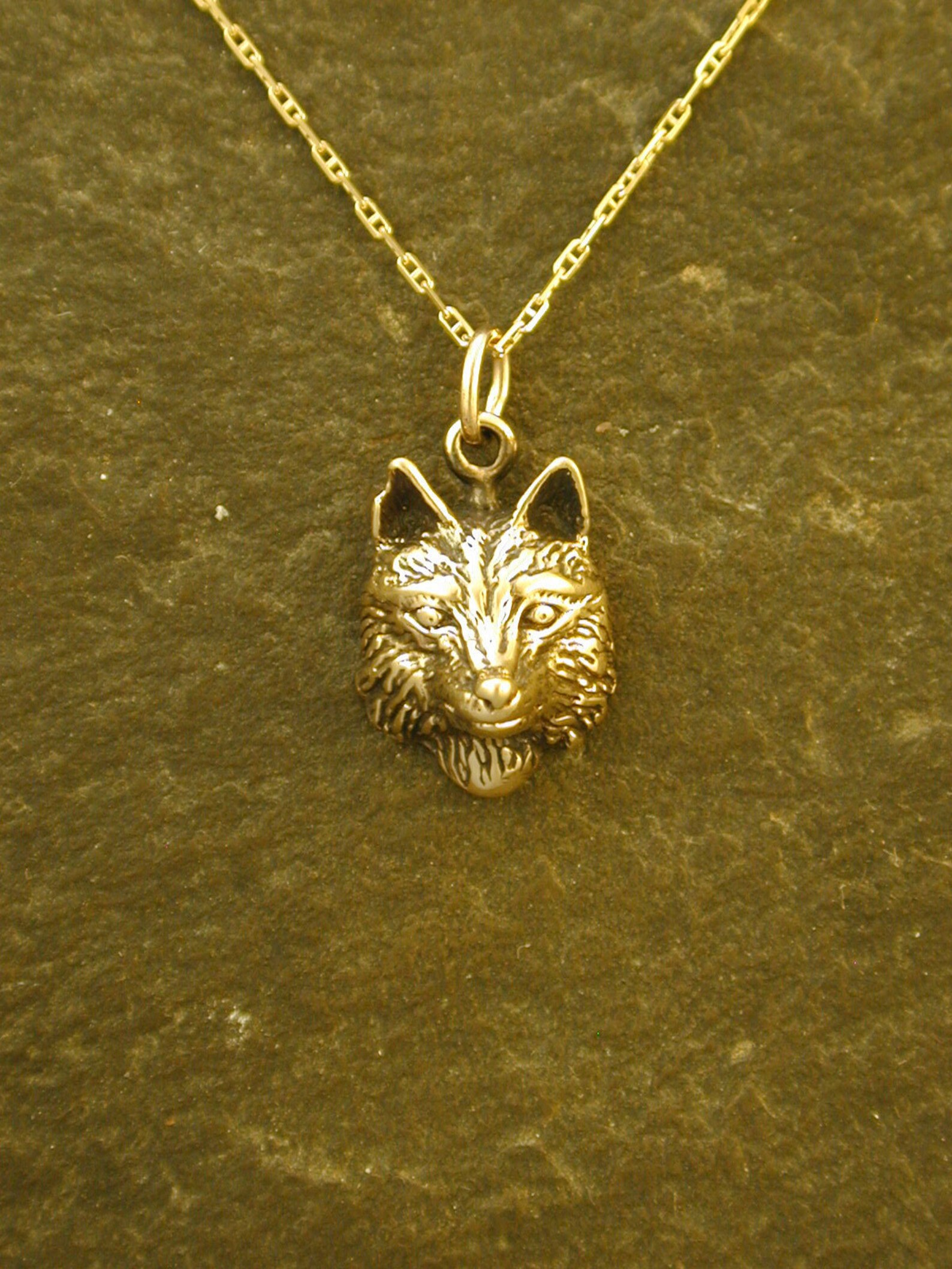 14K Gold Wolf Head Pendant on a 14K Gold Chain - Etsy