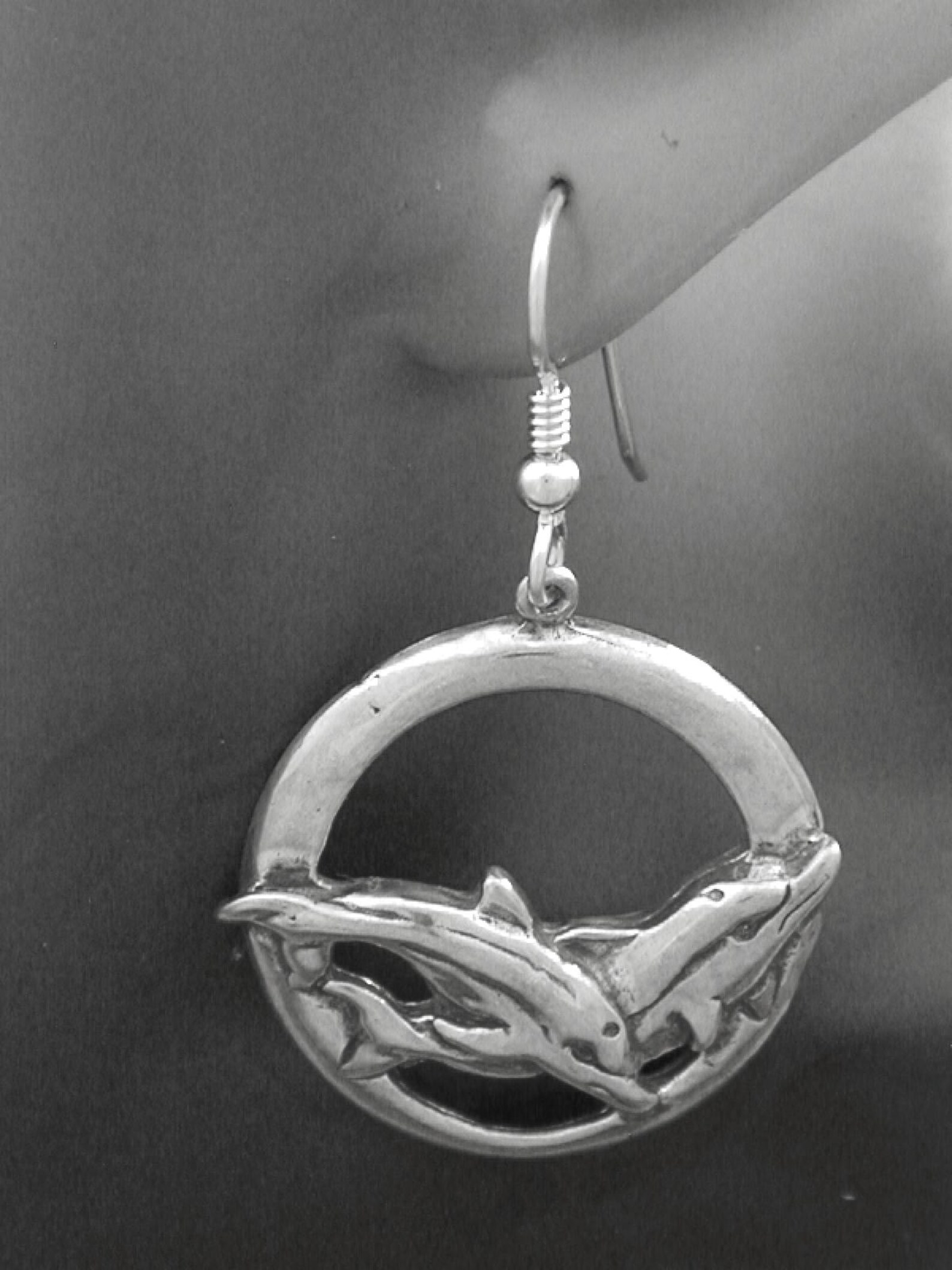 Sterling Silver Large Dolphin Earrings on Heavy Sterling Silver French ...