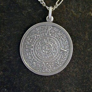 Sterling Silver Aztec Calendar Stone Pendant on Sterling Silver Chain ...