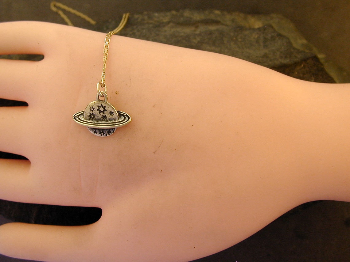 14K Gold Saturn Pendant on a 14K Gold Chain | Etsy