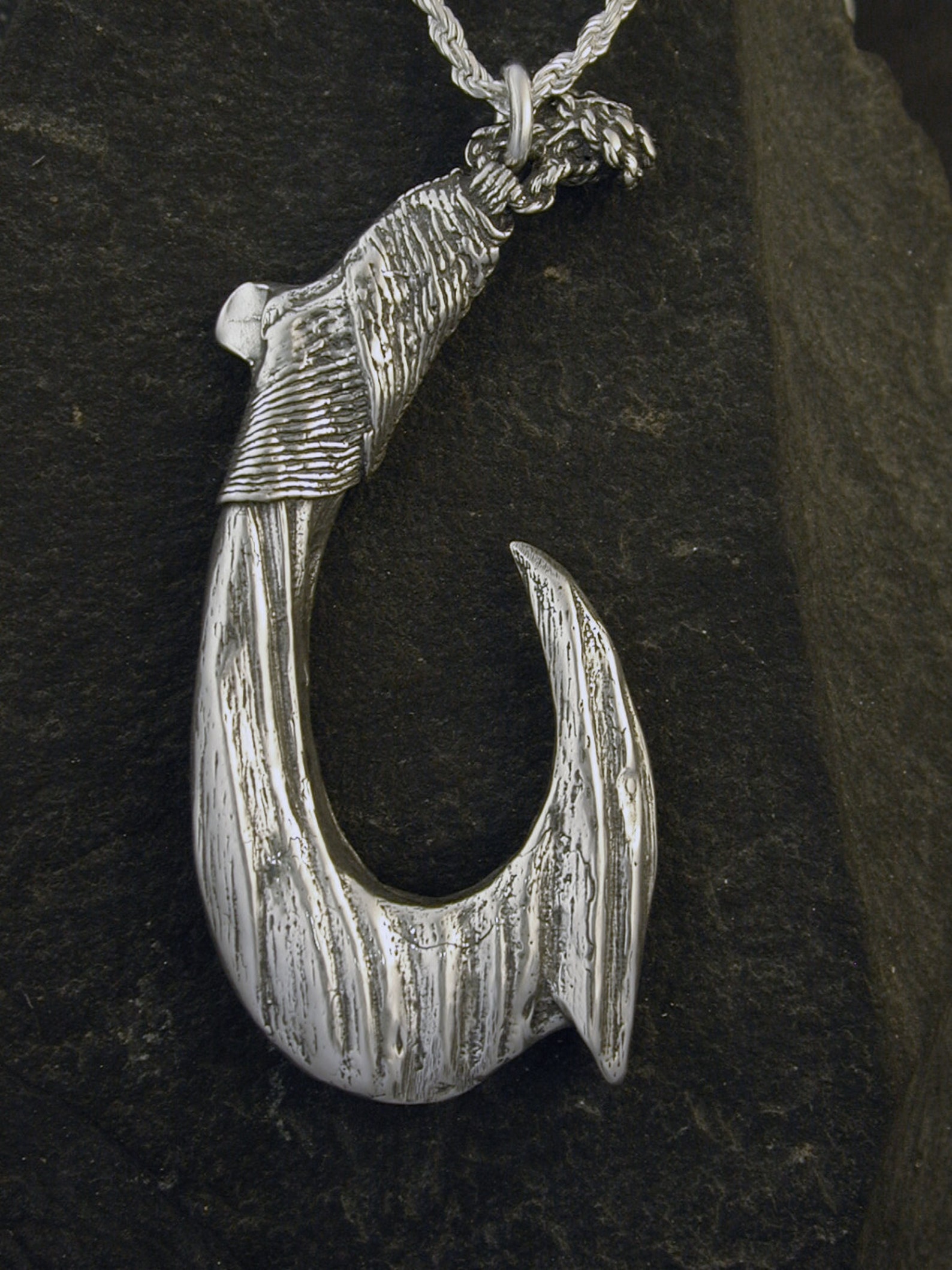 Sterling Silver Large Hawaii Fish Hook Pendant on a Sterling | Etsy