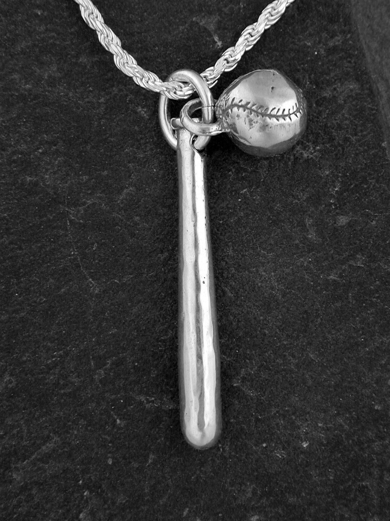 Sterling Silver Large Baseball and Bat Pendant on a Sterling Silver ...