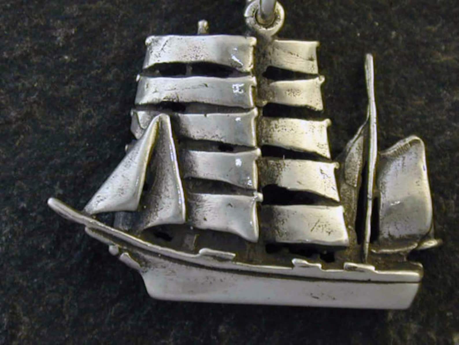 Sterling Silver Tall Sailing Ship Pendant on Sterling Silver - Etsy