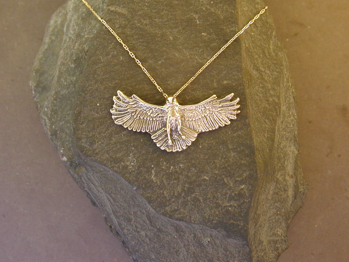 14K Gold Large Hawk Pendant With a 14K Gold Chain - Etsy