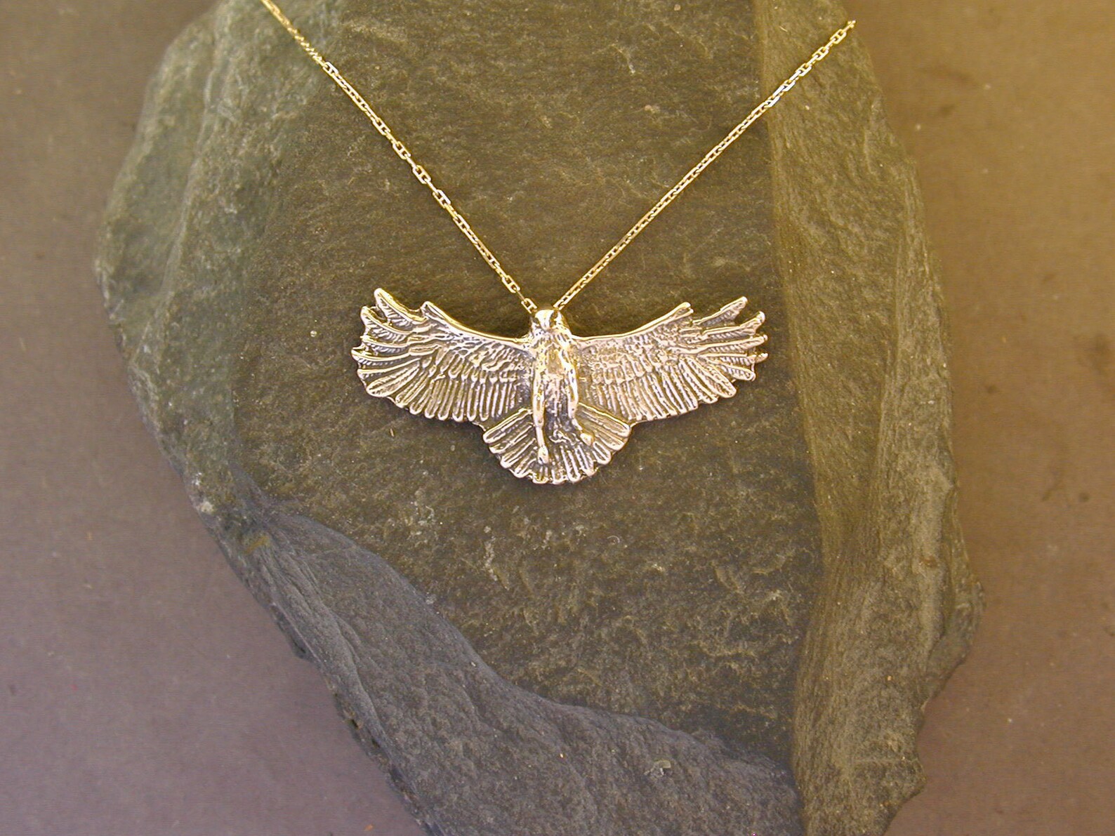 14K Gold Large Hawk Pendant With a 14K Gold Chain - Etsy