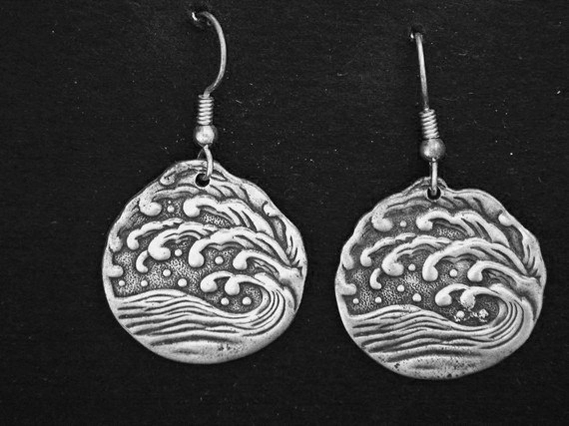 Sterling Silver Wave Earrings on Sterling Silver French Wires - Etsy