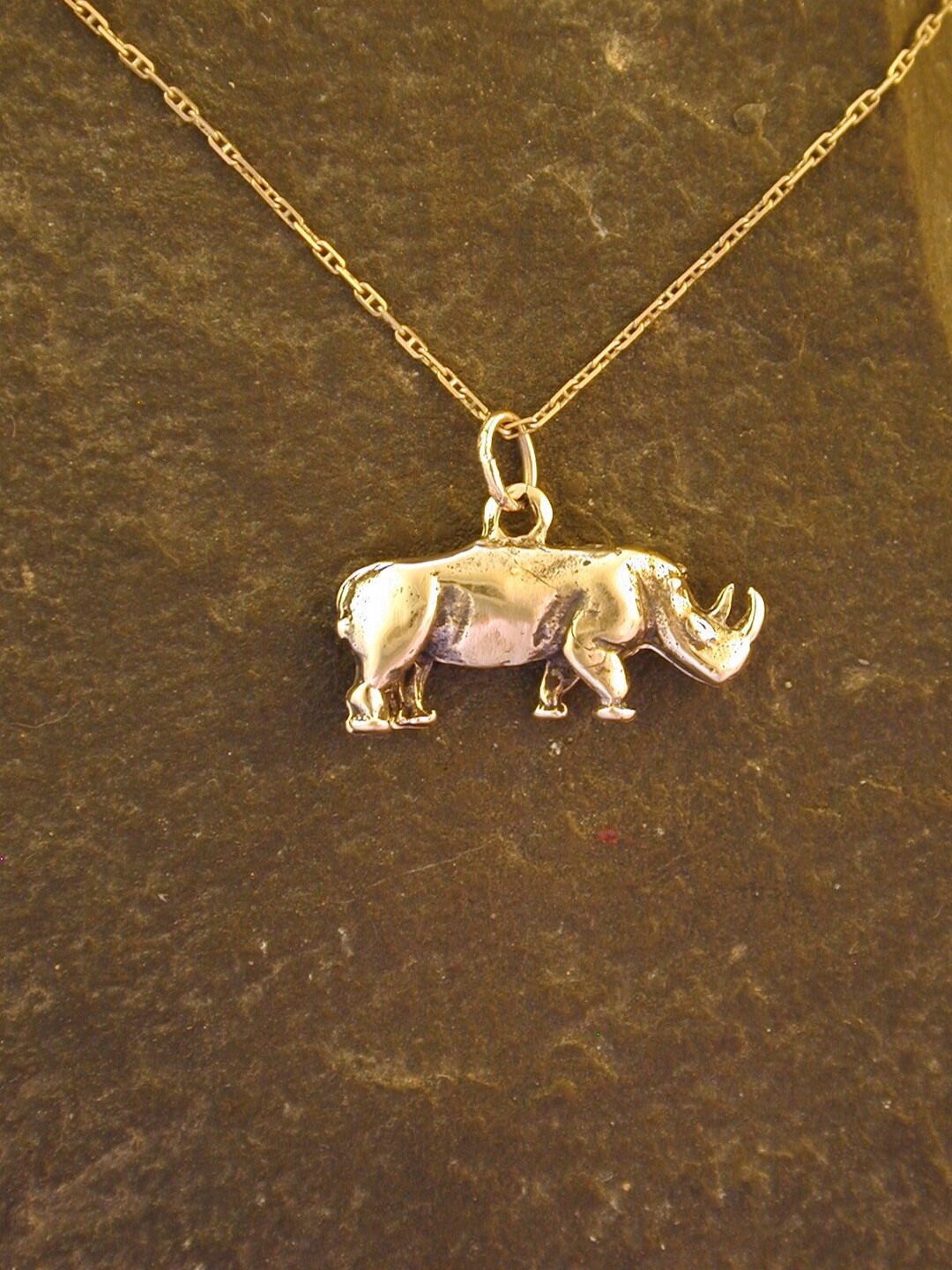 14K Gold Rhinocorus Rhino Pendant on a 14K Gold Chain. - Etsy
