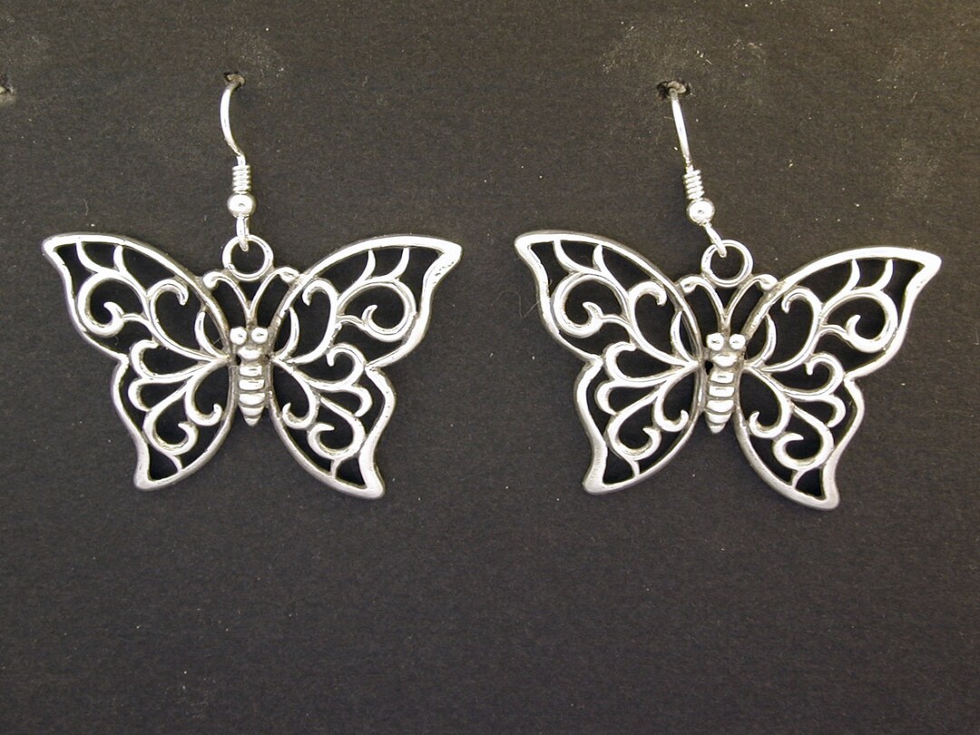 Sterling Silver Large Butterfly Earrings on Sterling Silver French ...