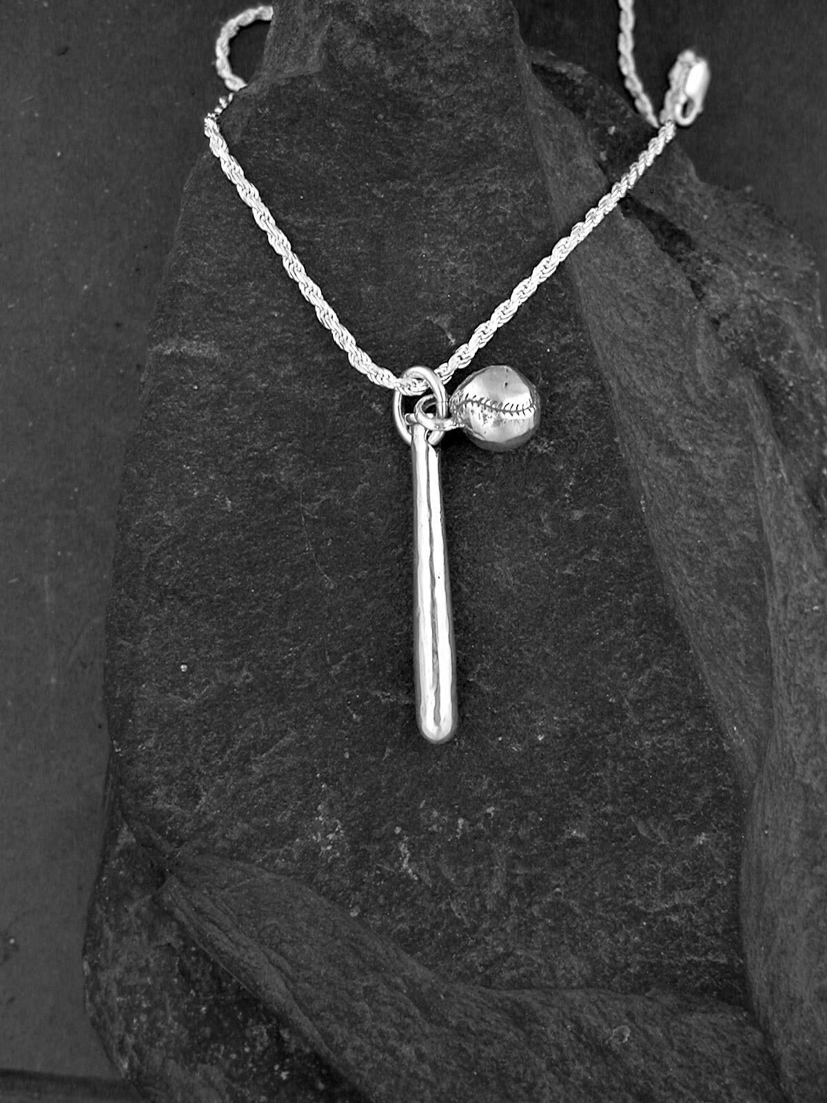 Sterling Silver Large Baseball and Bat Pendant on a Sterling | Etsy