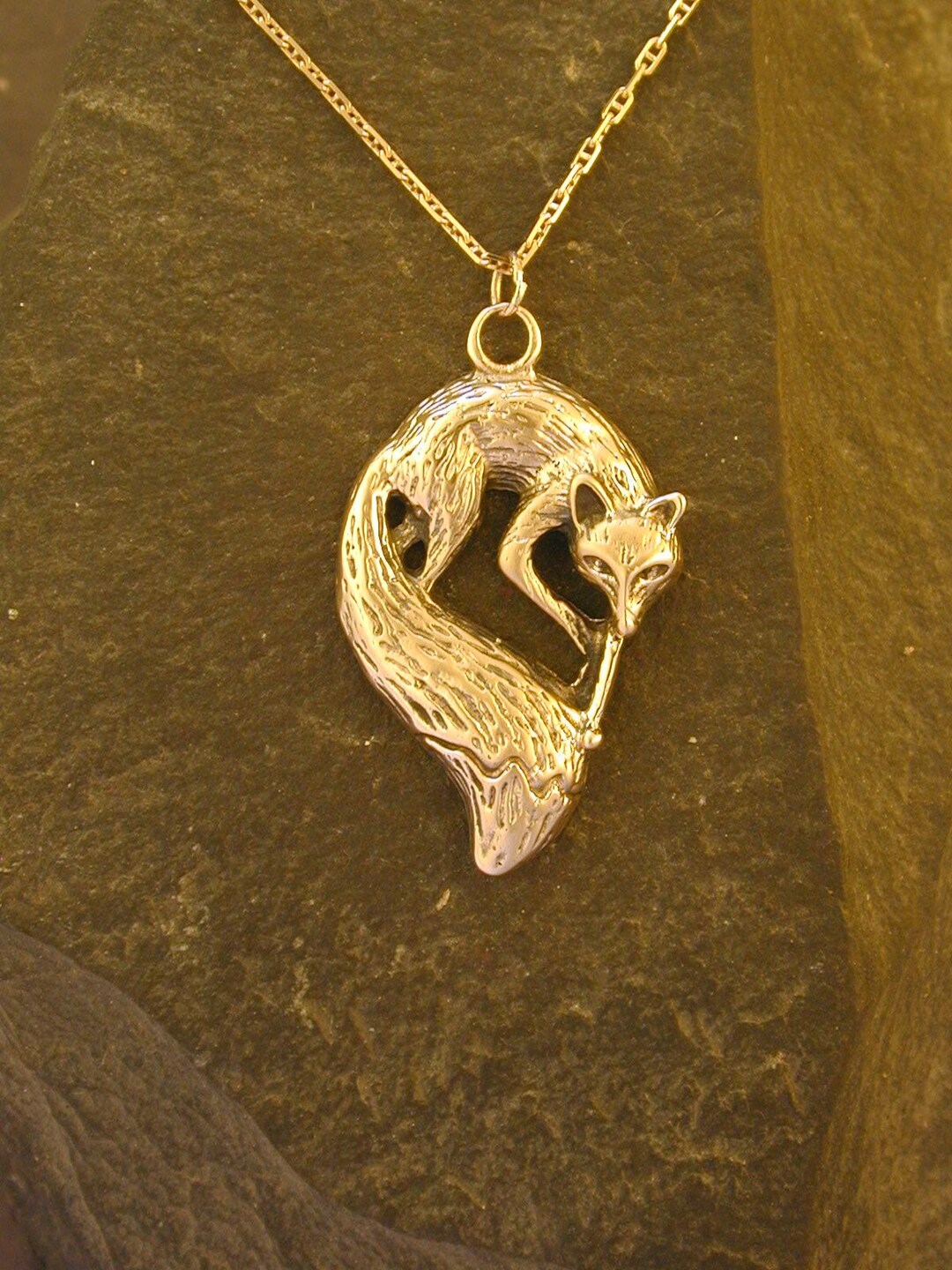 14K Gold Fox Pendant on a 14K Gold Chain. - Etsy