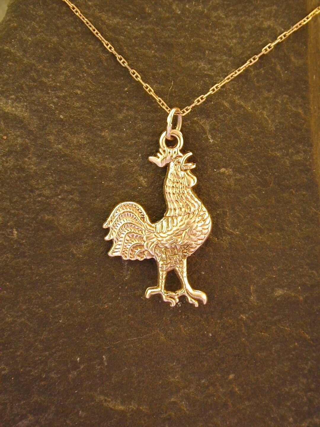 14K Gold Rooster Pendant on a 14K Gold Chain - Etsy