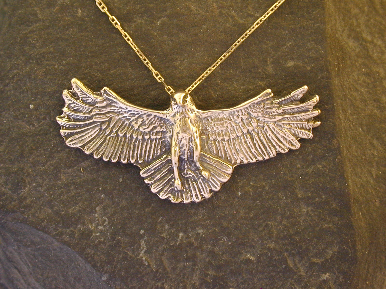 14K Gold Large Hawk Pendant With a 14K Gold Chain - Etsy