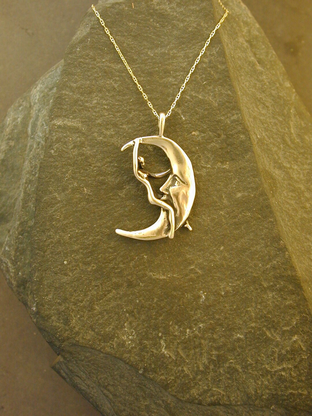 14K Gold Lady on the Moon Pendant on a 14K Gold Chain - Etsy