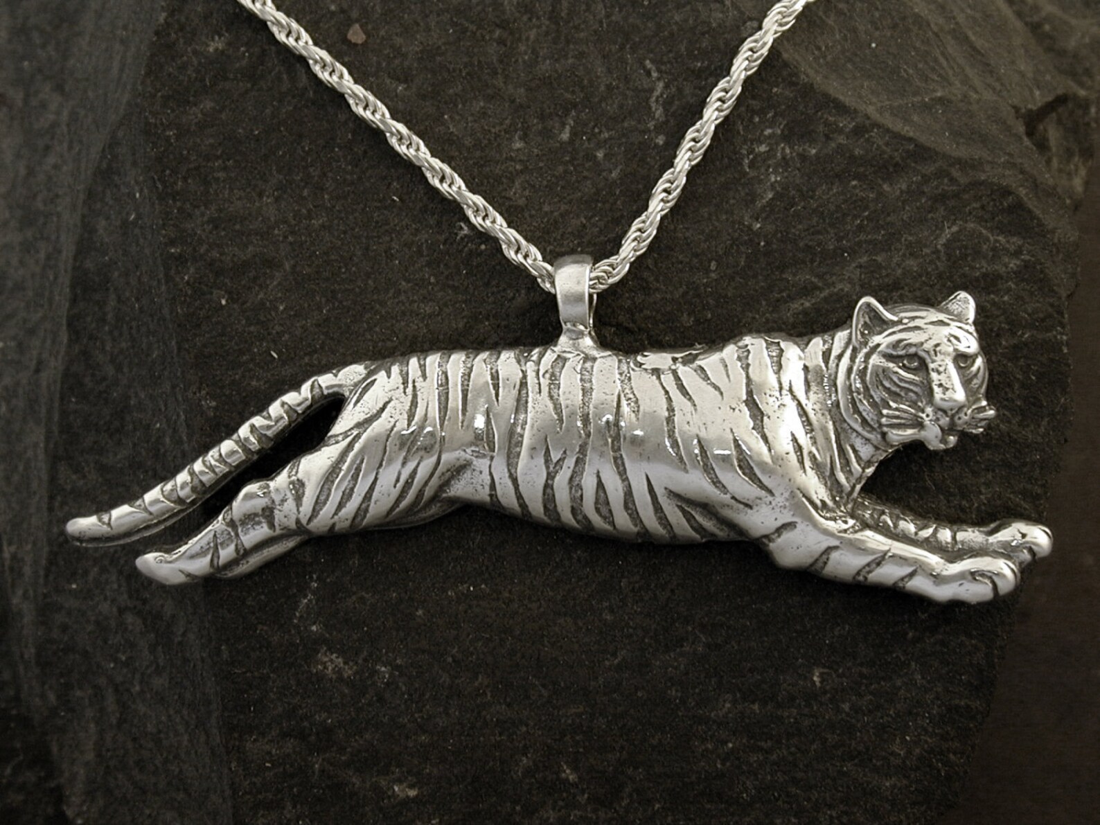 Sterling Silver Tiger Pendant on a Sterling Silver Chain | Etsy