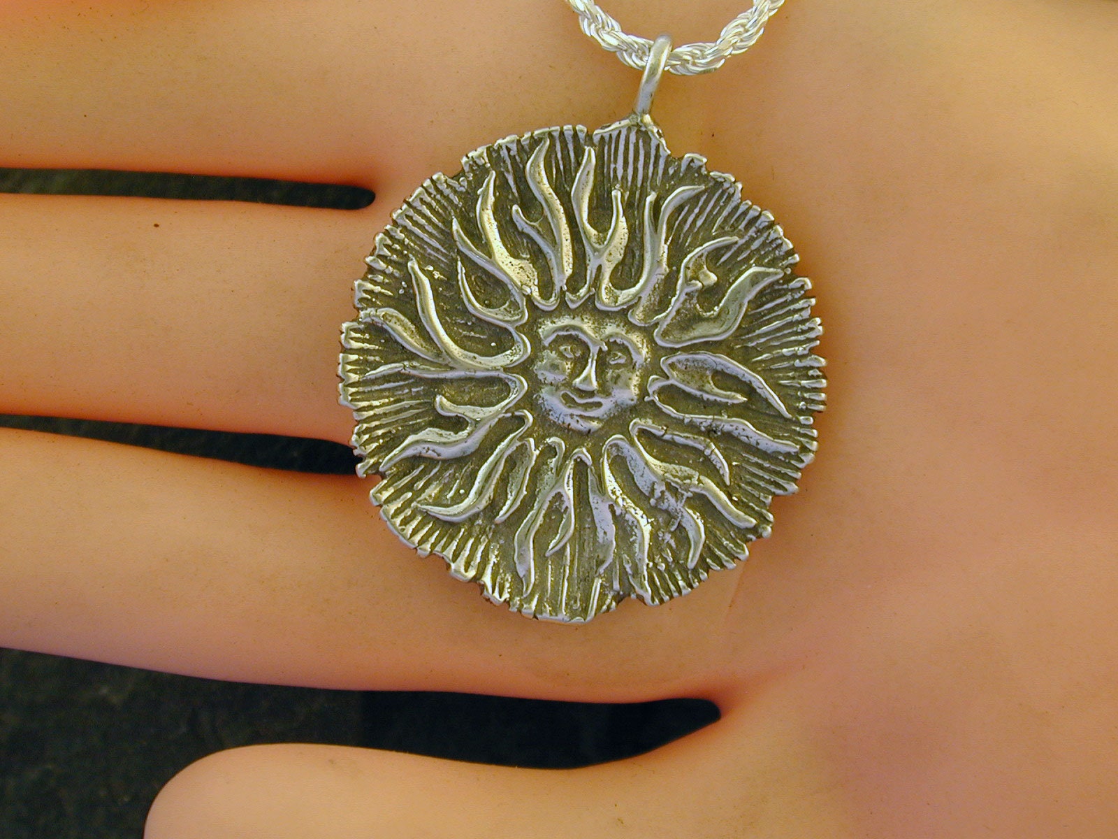 Sterling Silver Large Sun Pendant on Sterling Silver Chain. - Etsy