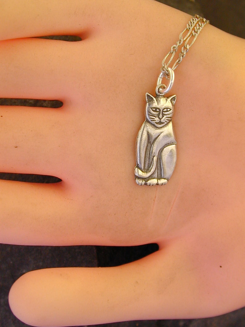 Sterling Silver Cat Pendant on Sterling Silver Chain. - Etsy
