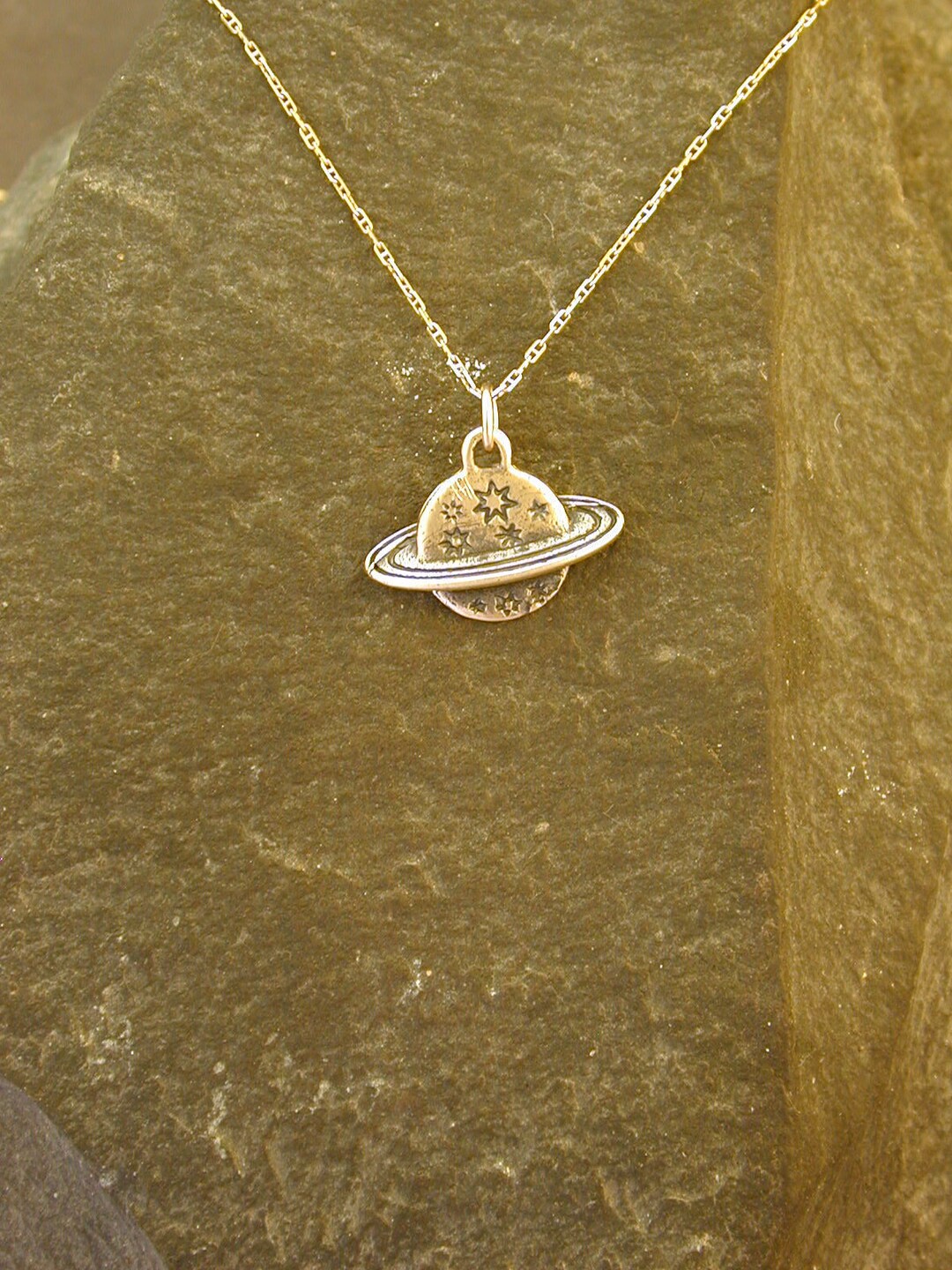 14K Gold Saturn Pendant on a 14K Gold Chain - Etsy