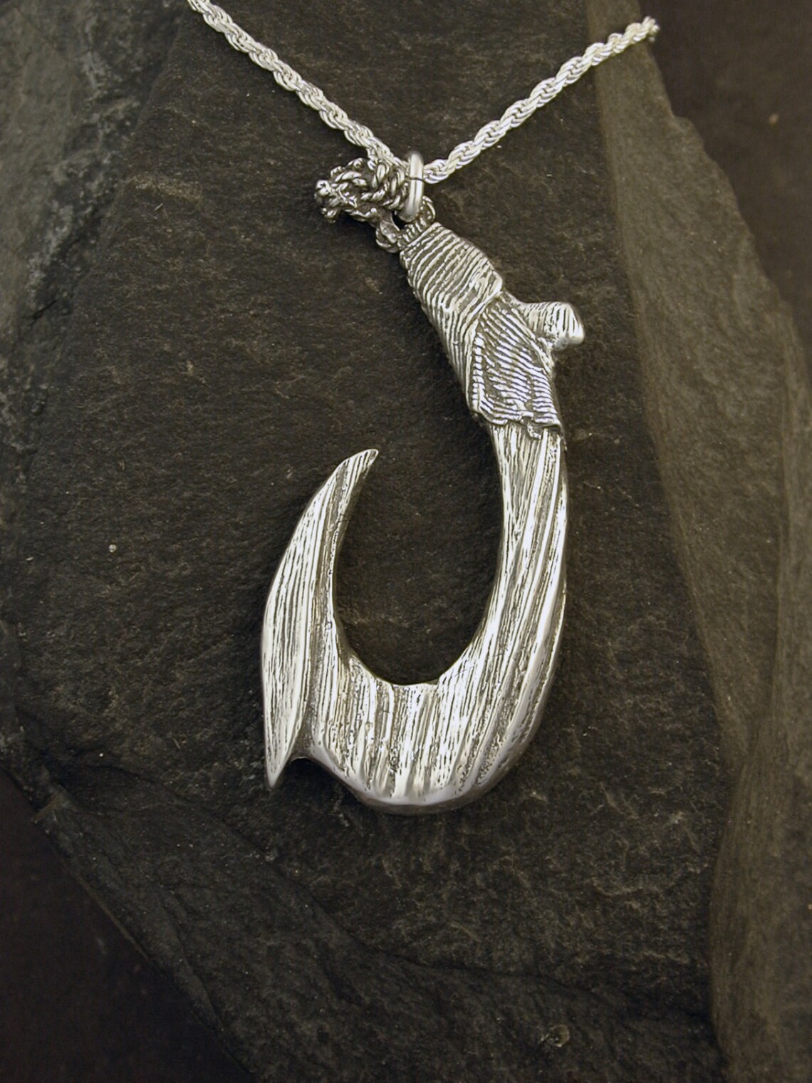Sterling Silver Large Hawaii Fish Hook Pendant on a Sterling | Etsy