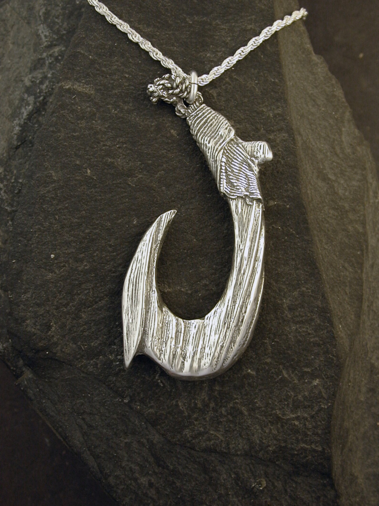 Sterling Silver Large Hawaii Fish Hook Pendant on a Sterling | Etsy