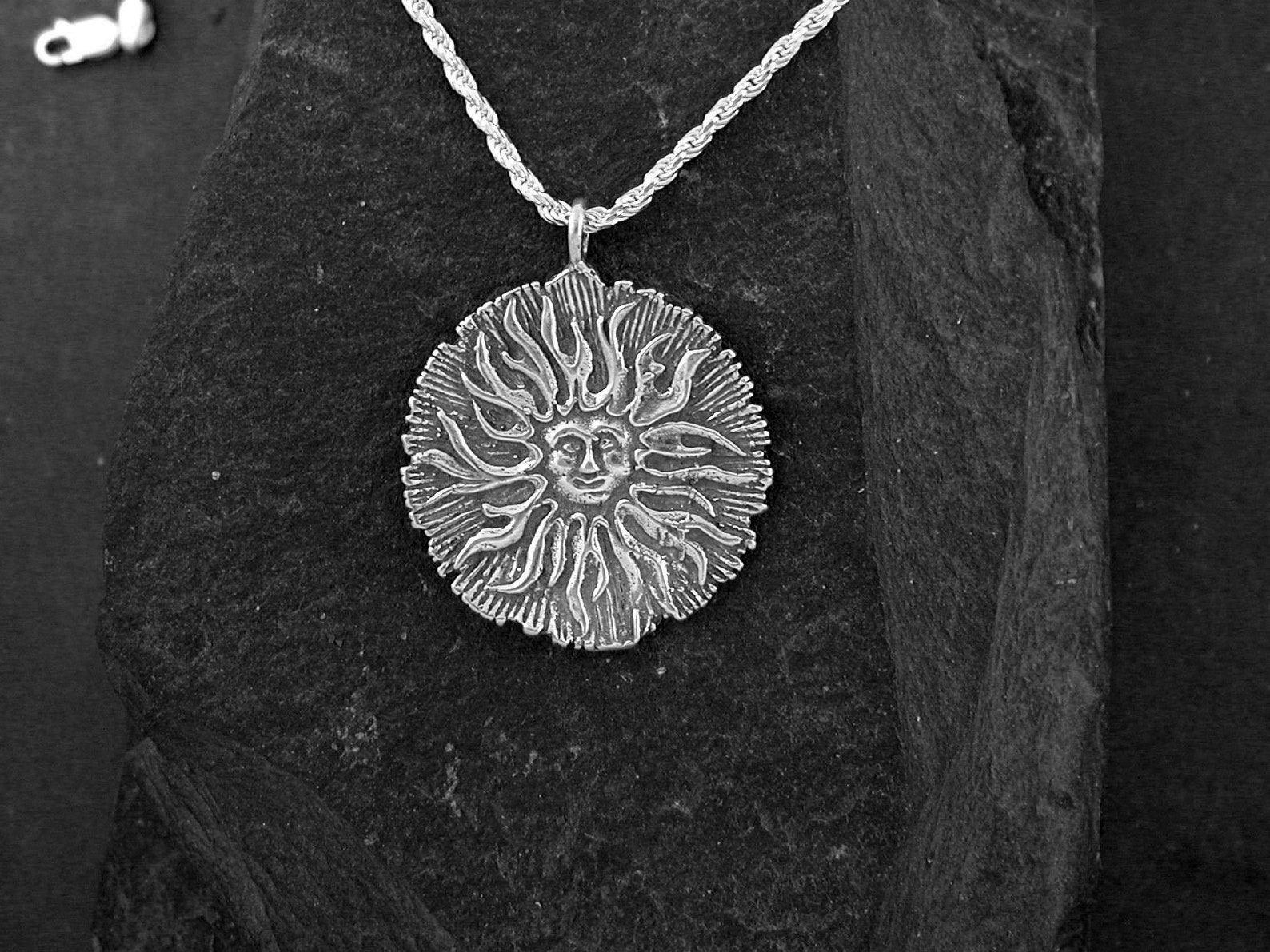 Sterling Silver Large Sun Pendant on Sterling Silver Chain. - Etsy