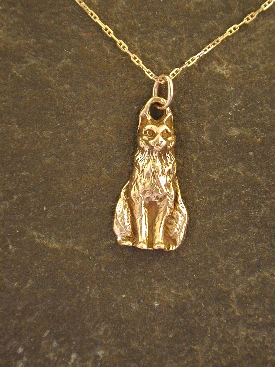 14K Gold Cat Pendant on a 14K Gold Chain - Etsy