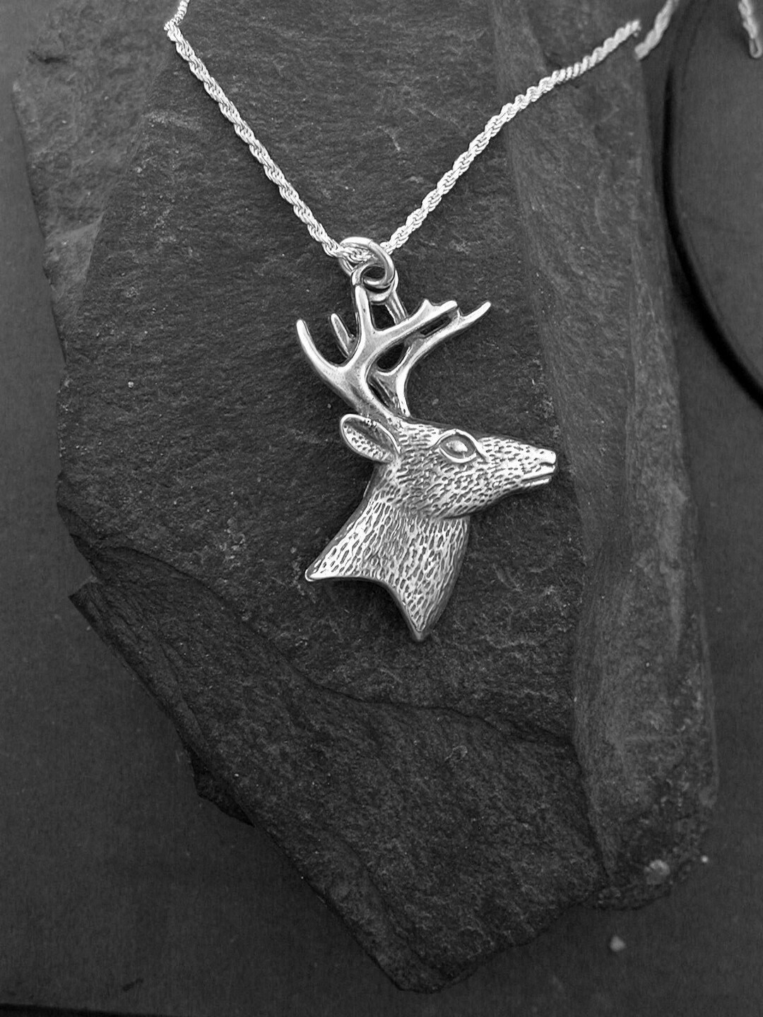 Sterling Silver Buck Head Pendant on a Sterling Silver Chain. - Etsy