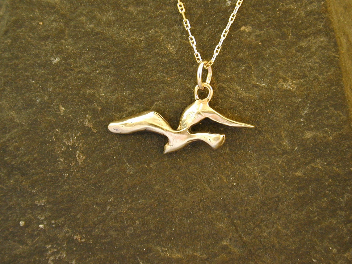 14K Gold Seagull Pendant on a 14K Gold Chain | Etsy