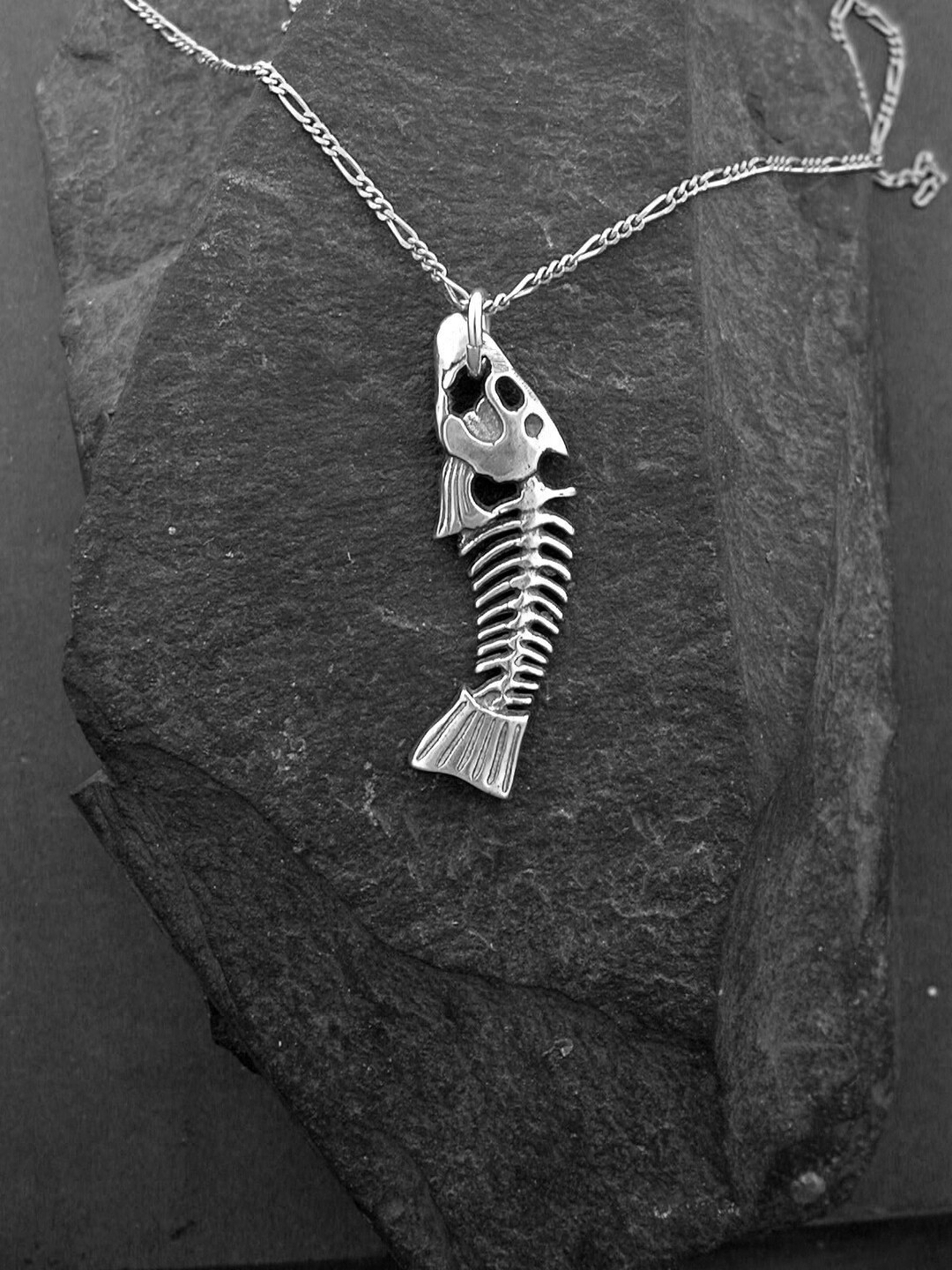 Sterling Silver Fish Skeleton Pendant on Sterling Silver Chain. - Etsy