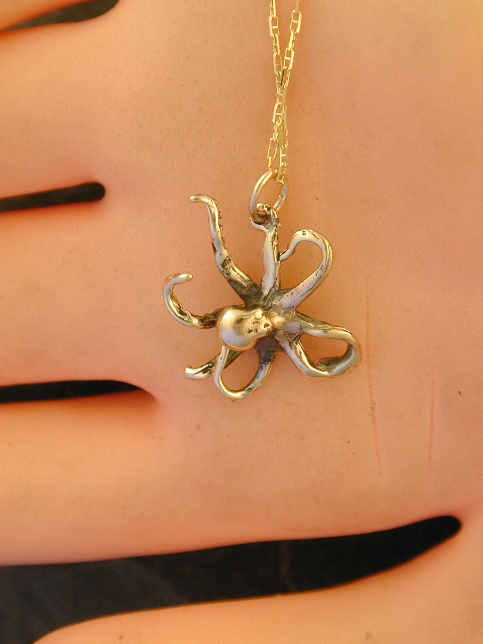 14K Gold Octopus Pendant on a 14k Gold Chain - Etsy