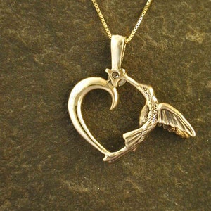 14K Gold and Diamond Hummingbird Heart Pendant on a 14K Gold Chain - Etsy