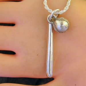 Sterling Silver Large Baseball and Bat Pendant on a Sterling Silver ...