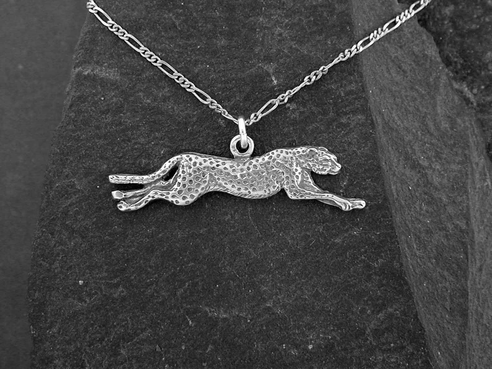 Sterling Silver Running Cheetah Pendant on a Sterling Silver - Etsy