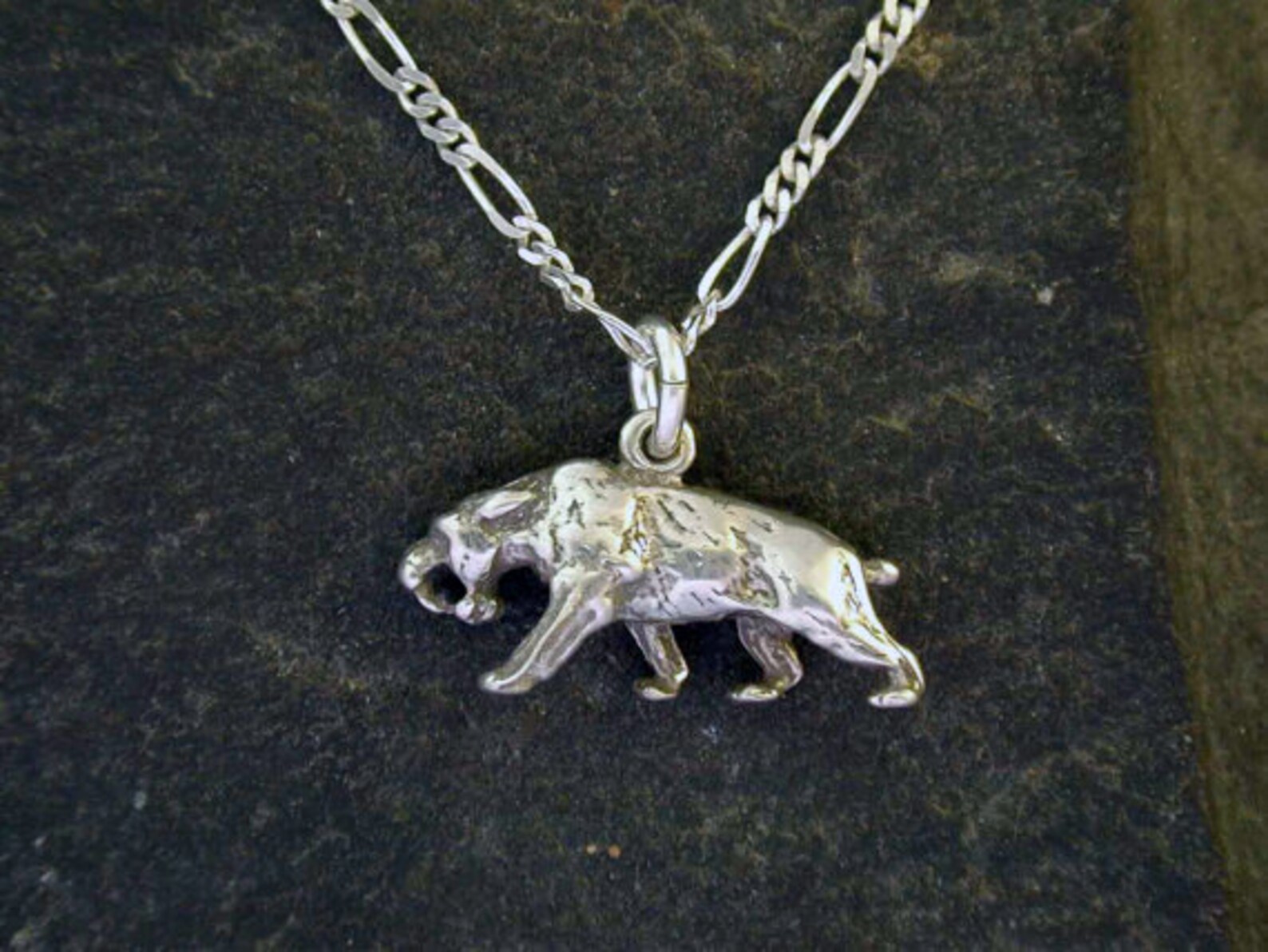 Sterling Silver Smilodon Saber Tooth Tiger Pendant on a Sterling Silver ...