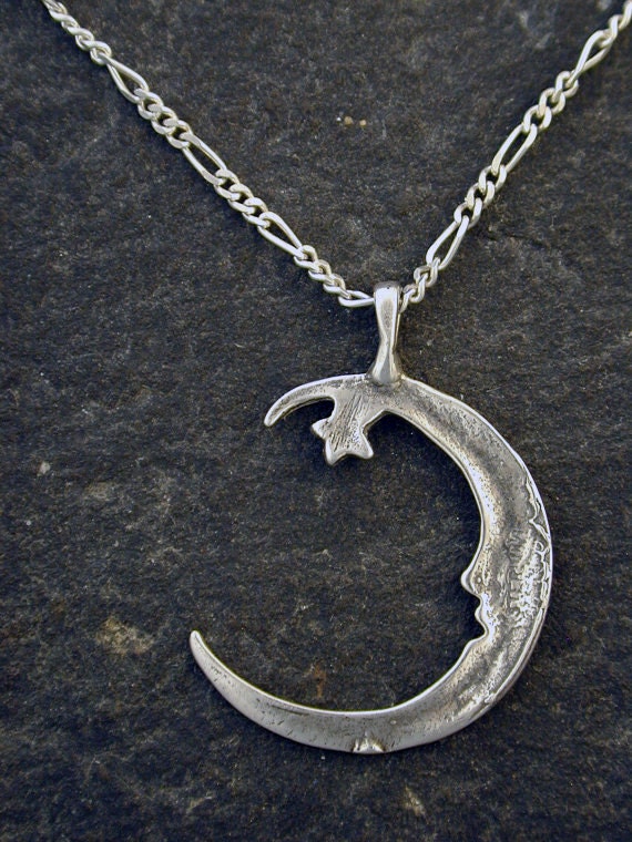 Sterling Silver Moon and Star Pendant on Sterling Silver Chain. - Etsy