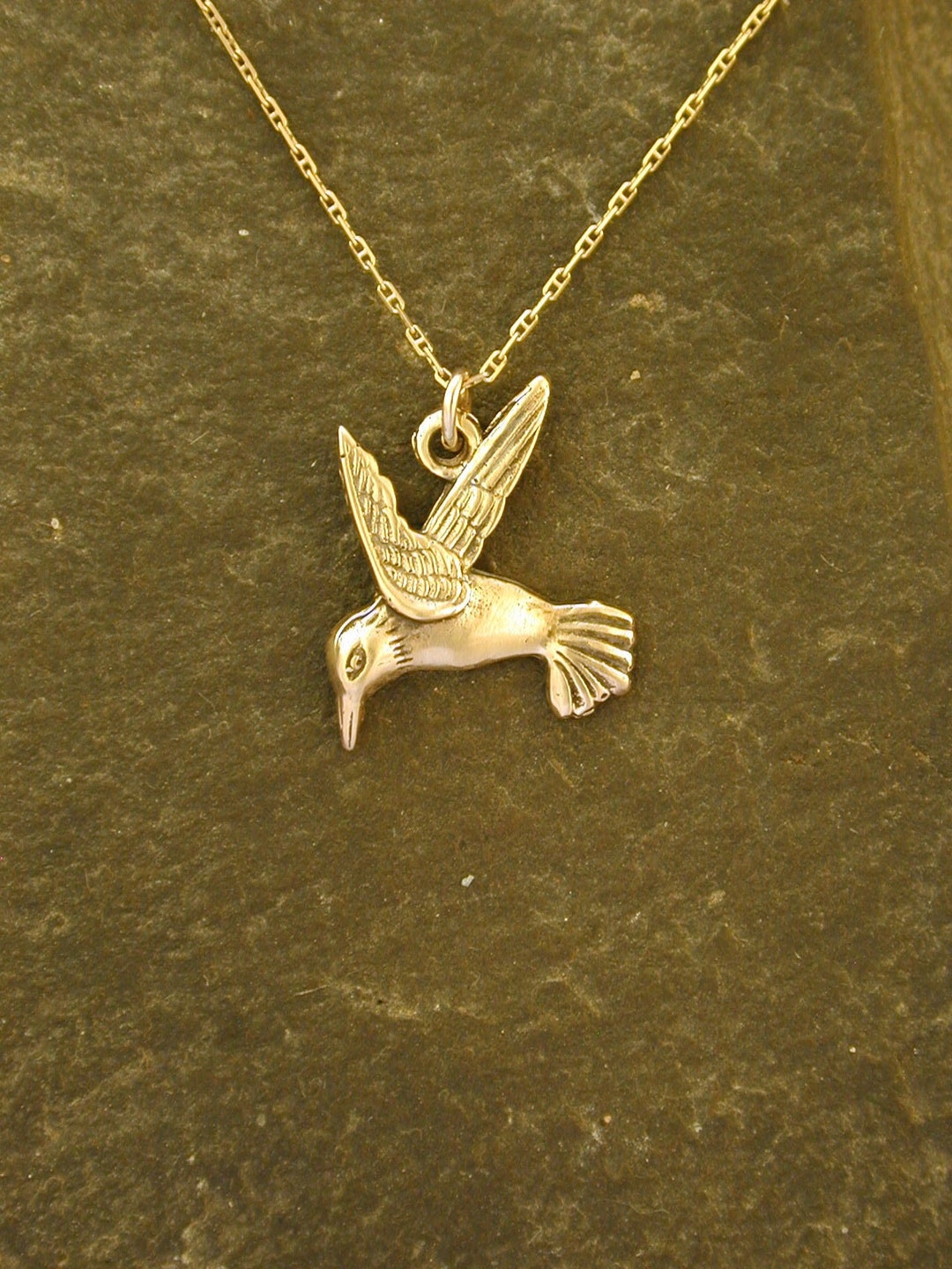 14K Gold Hummingbird Pendant on a 14K Gold Chain - Etsy