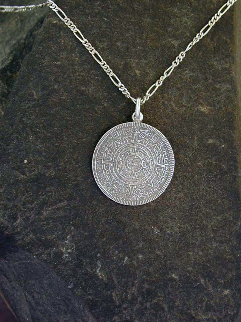 Sterling Silver Aztec Calendar Stone Pendant on Sterling - Etsy