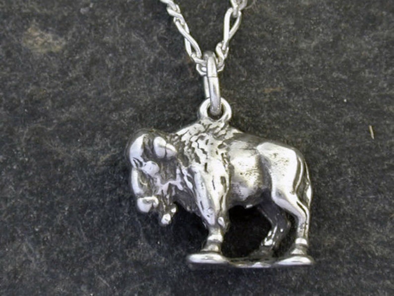 Sterling Silver American Buffalo Bison Pendant on a Sterling | Etsy