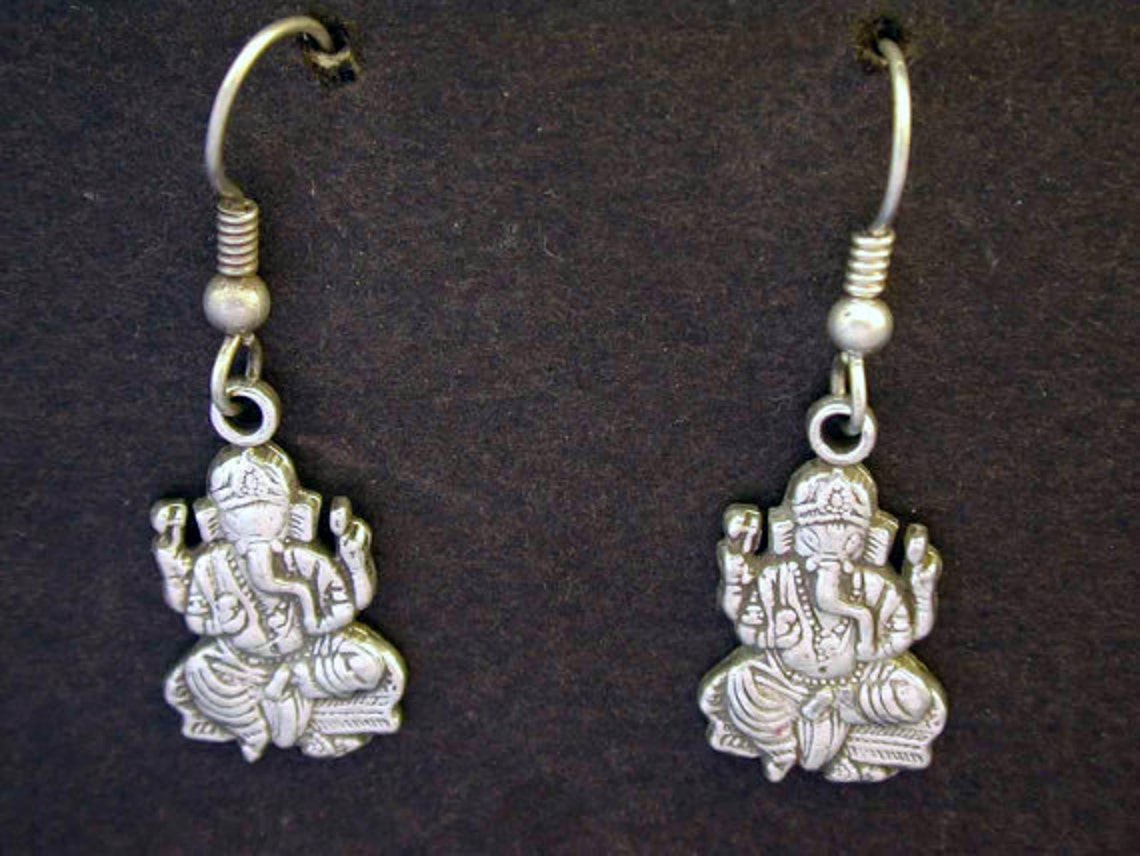 Sterling Silver Ganesha Elephant God Earrings on Heavy | Etsy