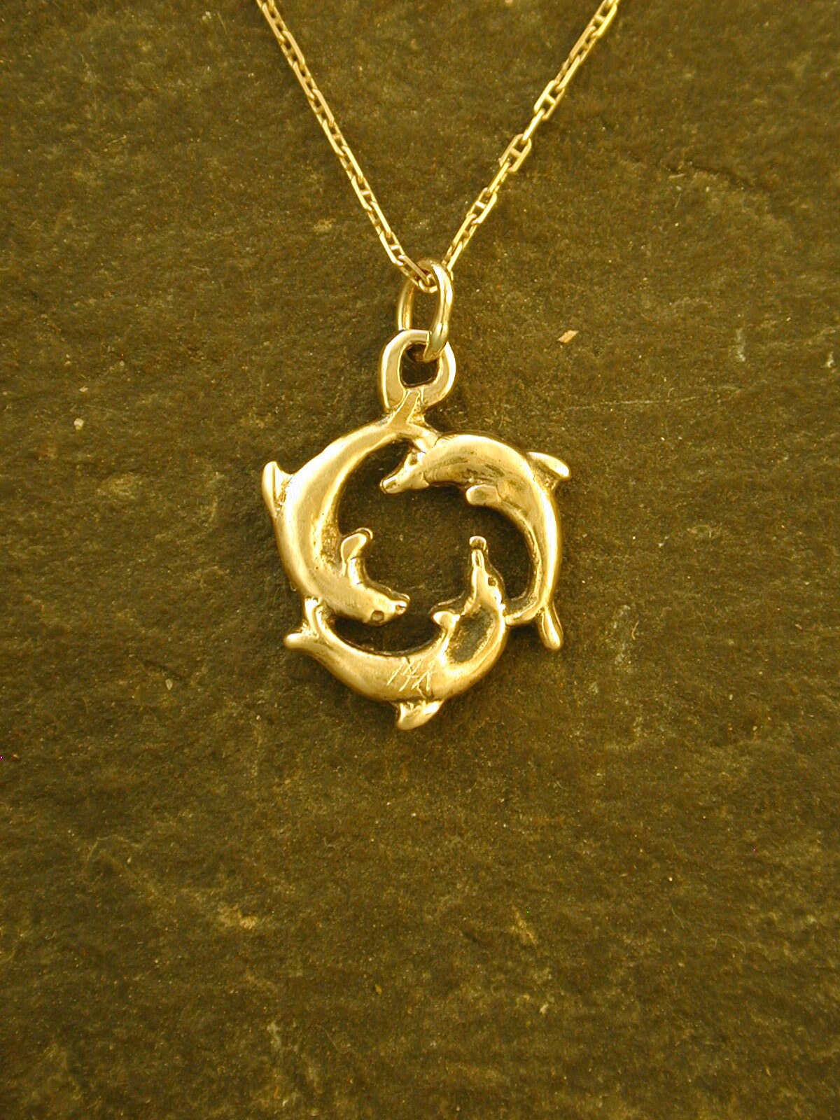 14K Gold Dolphins Pendant on a 14K Gold Chain - Etsy