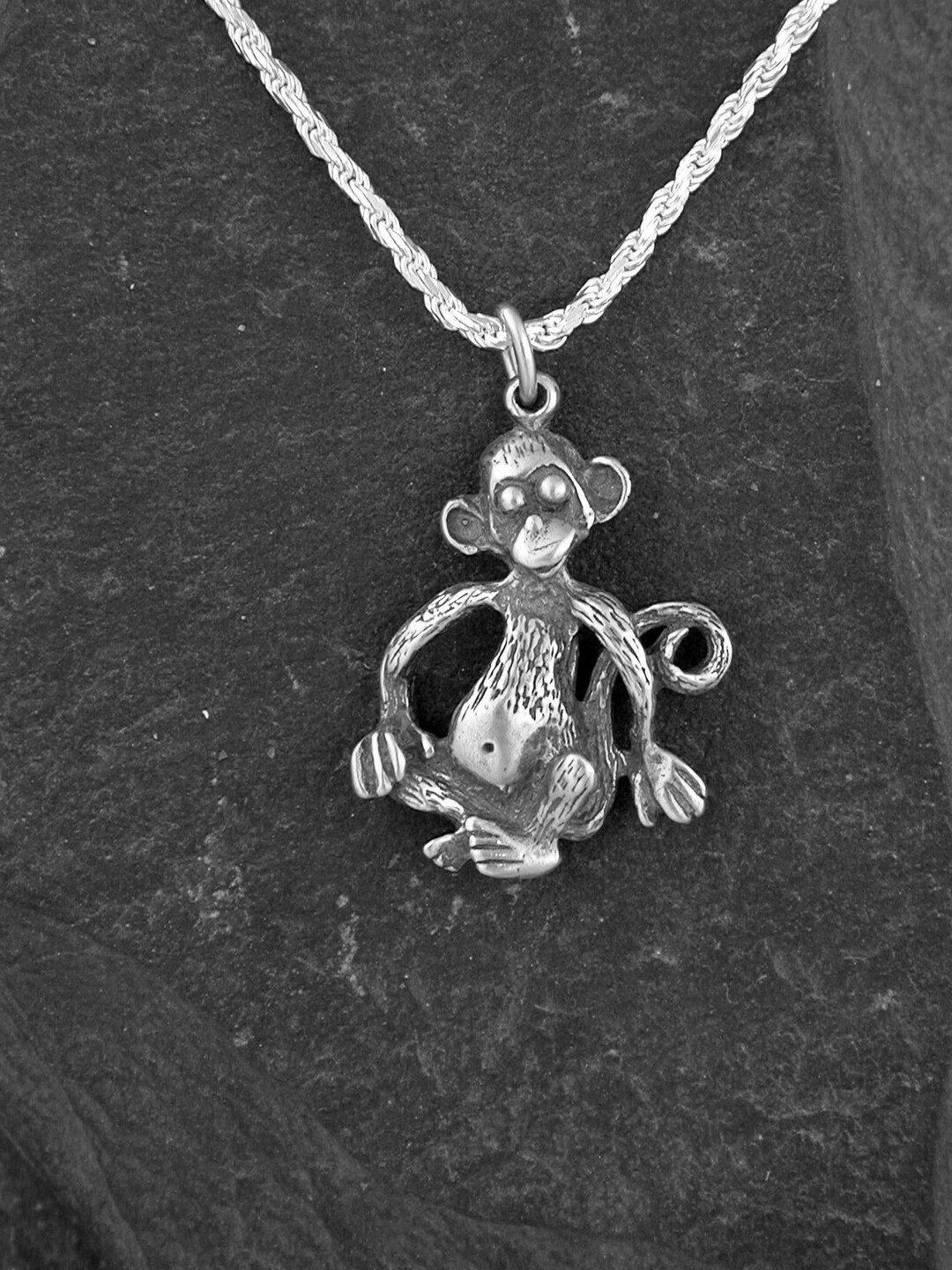 Sterling Silver Monkey Pendant on a Sterling Silver Chain - Etsy