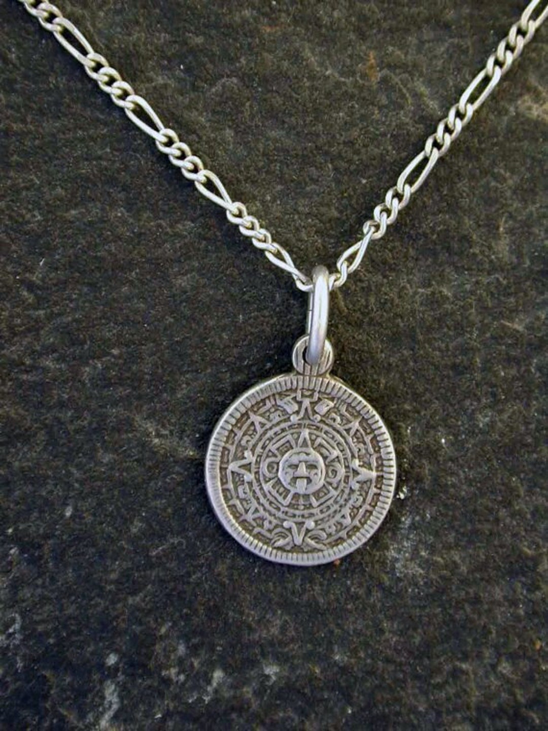 Sterling Silver Aztec Calendar Stone Pendant on a Sterling Silver Chain ...