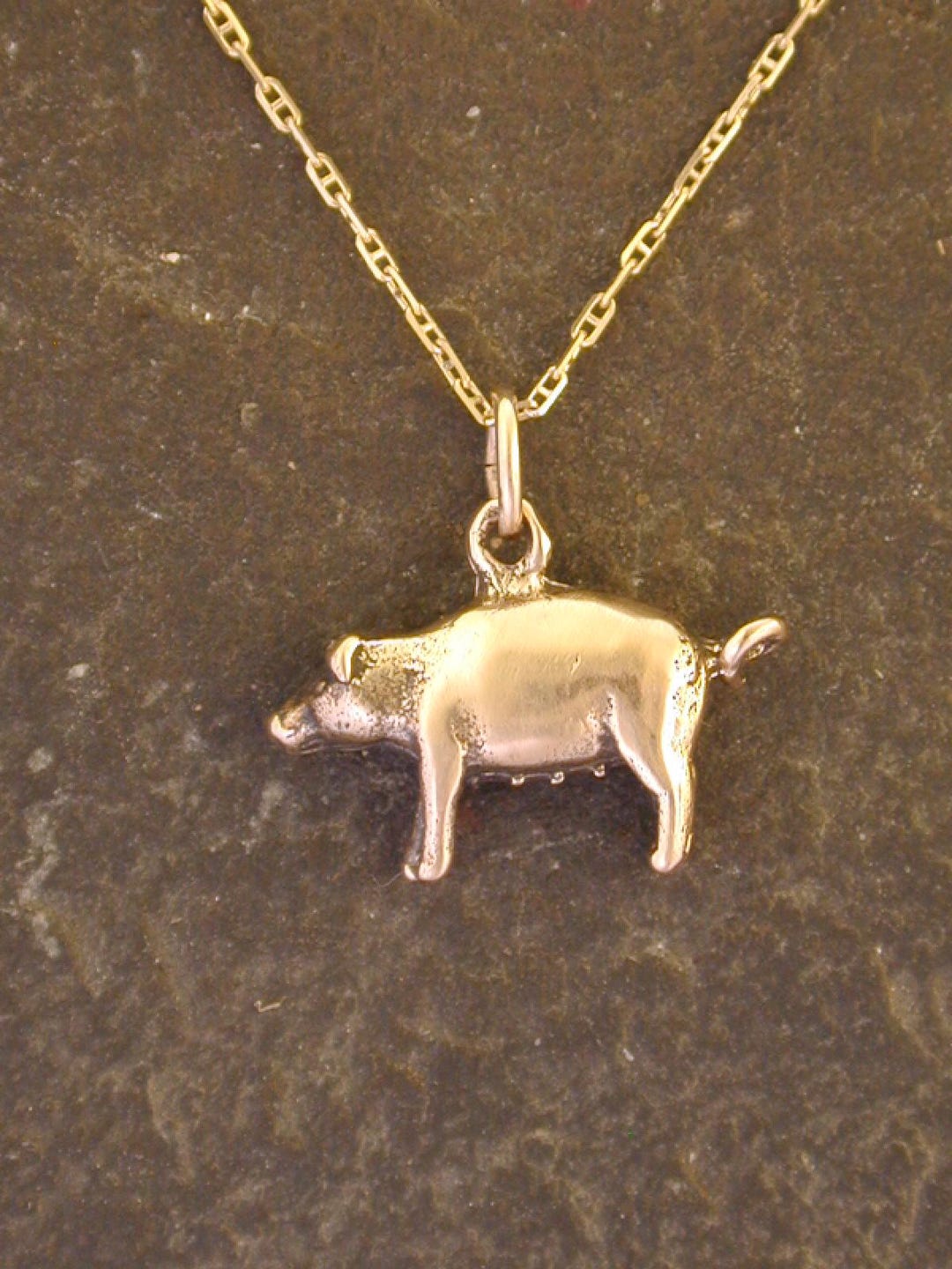 14K Gold Pig Pendant on a 14K Gold Chain. - Etsy