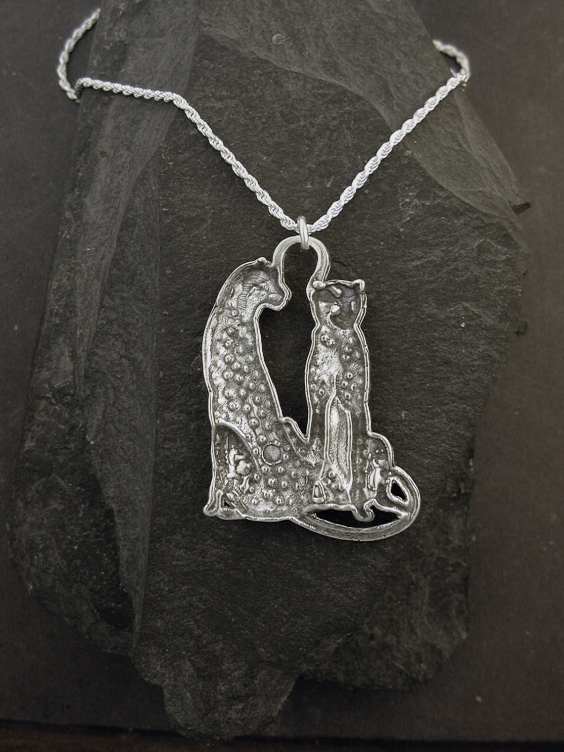 Sterling Silver Cheetah Pendant on a Sterling Silver Chain - Etsy