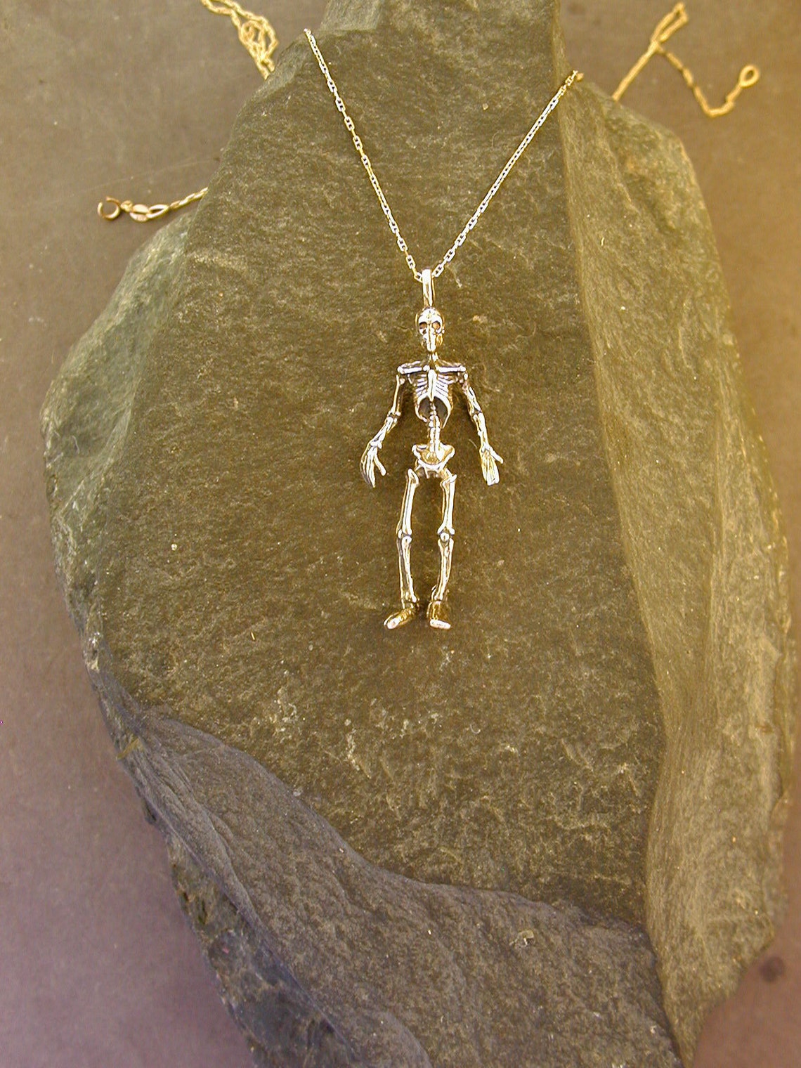 14K Gold Skeleton Pendant on a 14K Gold Chain | Etsy