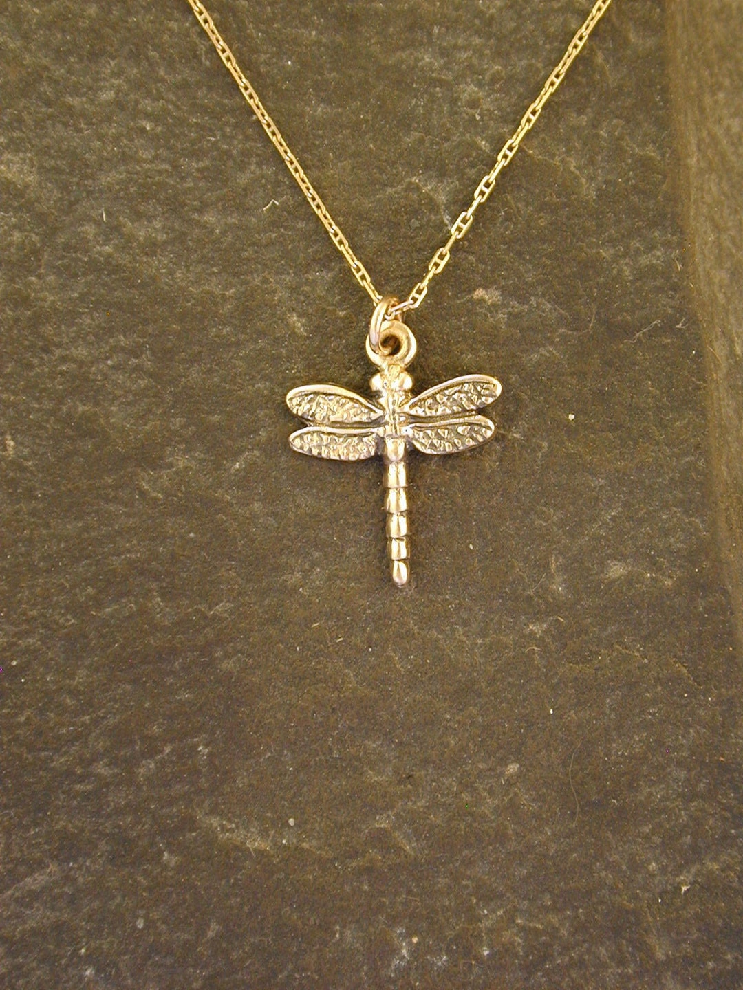14K Gold Dragon Fly Pendant on a 14K Gold Chain - Etsy