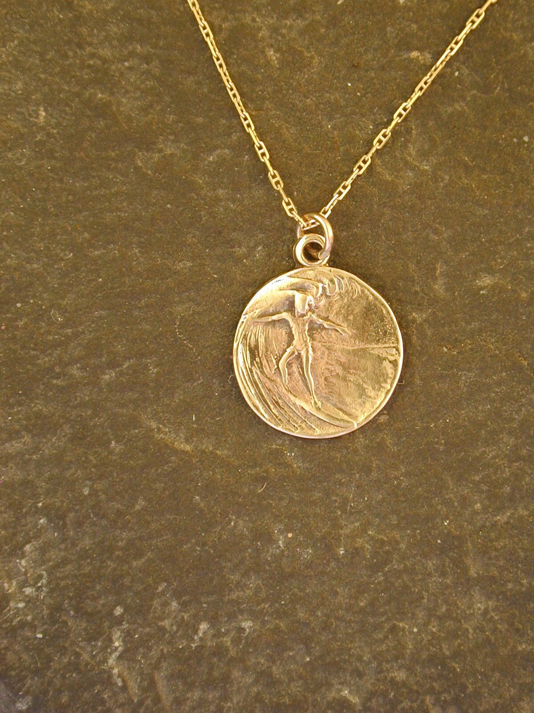 14K Gold Surfer Medallion Pendant on a 14K Gold Chain - Etsy