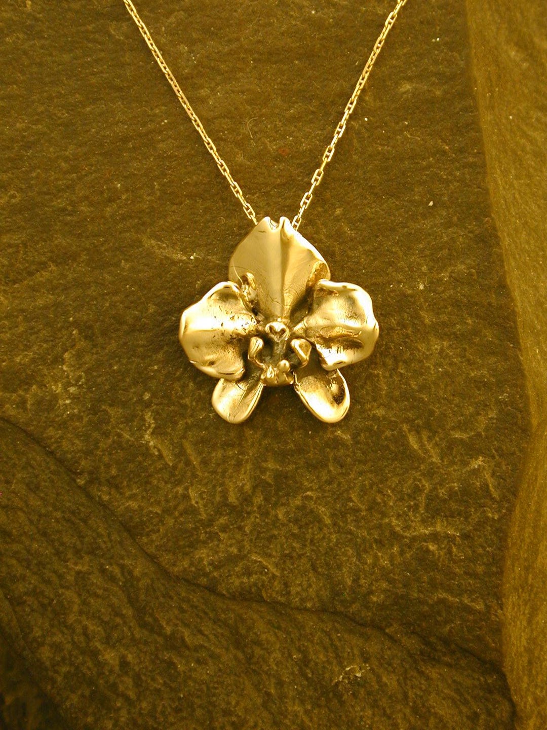 14K Gold Original Phalaennopsis Orchid Pendant on a 14K Gold Chain - Etsy