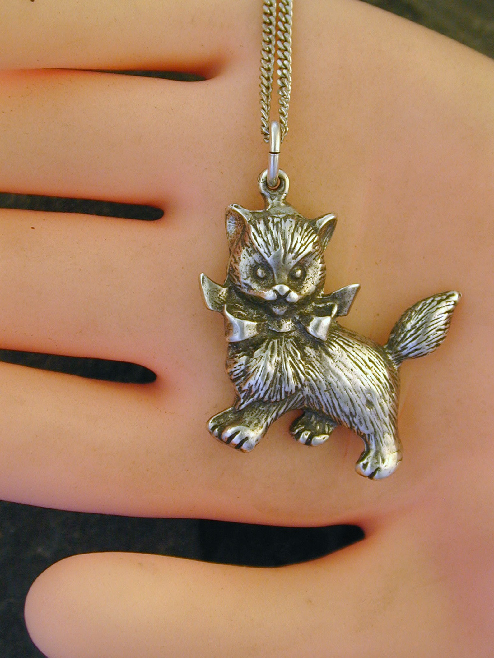 Sterling Silver Kitten Cat Pendant on Sterling Silver Chain. - Etsy