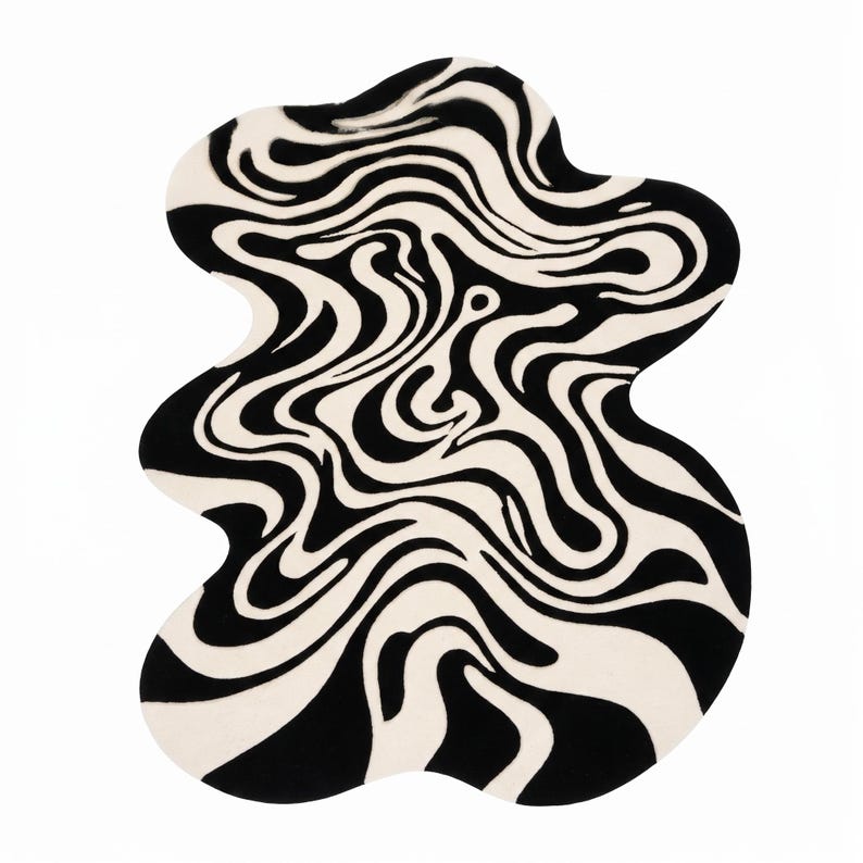 Black White Abstract Rug, Irregular Shape Area Rug, Modern Zebra Wave ...